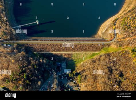 Aerial View Breitenbach Dam Low Water Lack Of Water Drought