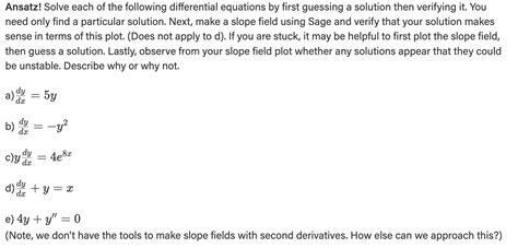 Solved Ansatz Solve Each Of The Following Differential