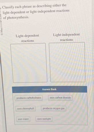 Solved Classify Each Phrase As Describing Either The Light Dependent