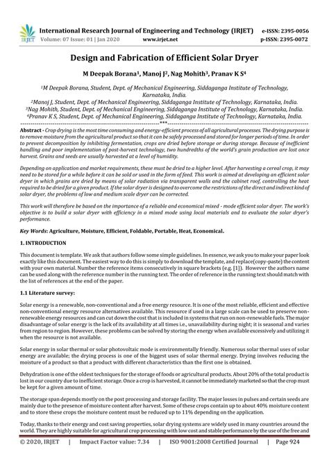 Irjet Design And Fabrication Of Efficient Solar Dryer Pdf