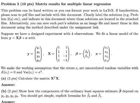 solved problem 2 10pts matrix results for multiple linear