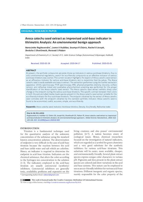 Pdf Areca Catechu Seed Extract As Improvised Acid Base · Areca
