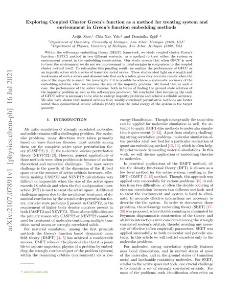 pdf exploring coupled cluster green s function as a method for treating system and environment
