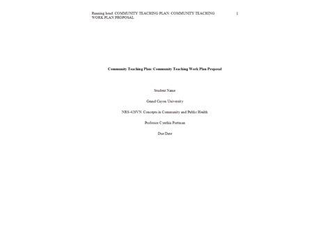NRS 428VN Topic 3 Assignment Benchmark Community Teaching Plan