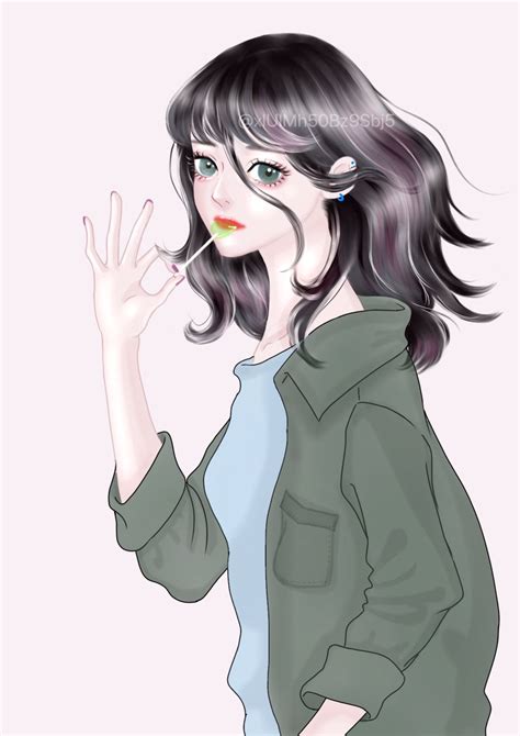 「イラスト練習中。 飴にするかタバコにするか迷いましたが飴にしました。 色味が投稿」大福もっちのイラスト