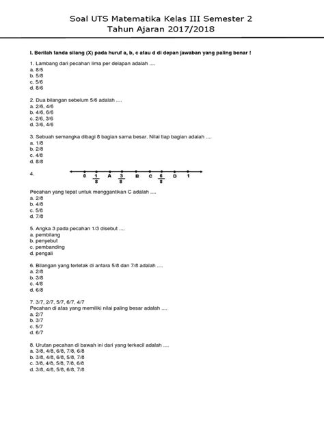 Soal Uts Matematika Kelas 3 Semester 2 Tahun Ajaran 2017 2018 Pdf