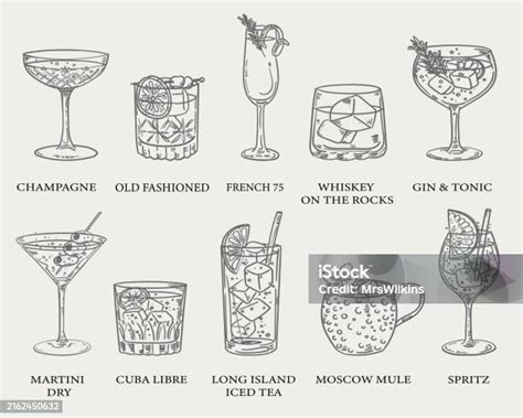 음료와 칵테일의 아름 다운 손으로 그린 컬렉션 벡터 일러스트 레이 션 낙서 드로잉에 대한 스톡 벡터 아트 및 기타 이미지 낙서 드로잉 다이키리 데킬라 독한 술