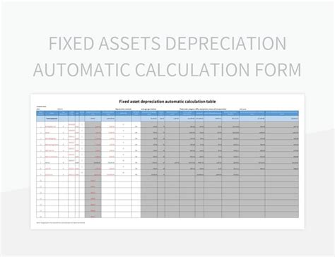 Fixed Assets Depreciation Calculation Table Excel Template And Google
