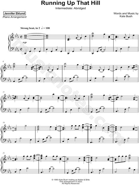 Jennifer Eklund Running Up That Hill Intermediate Abridged Sheet