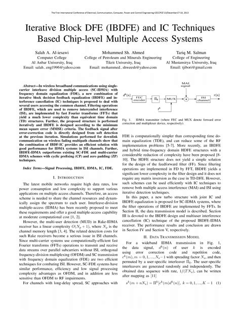 Pdf Iterative Block Dfe Ibdfe And Ic Techniques Based Chip Level