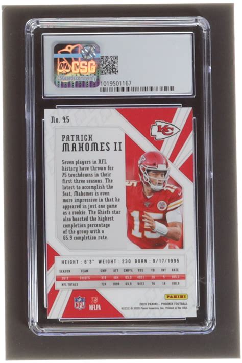 Patrick Mahomes Ii 2020 Panini Phoenix Fire Burst 45 Csg 95
