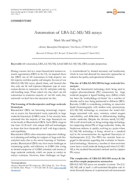Pdf Automation Of Lba Lc Ms Ms Assays