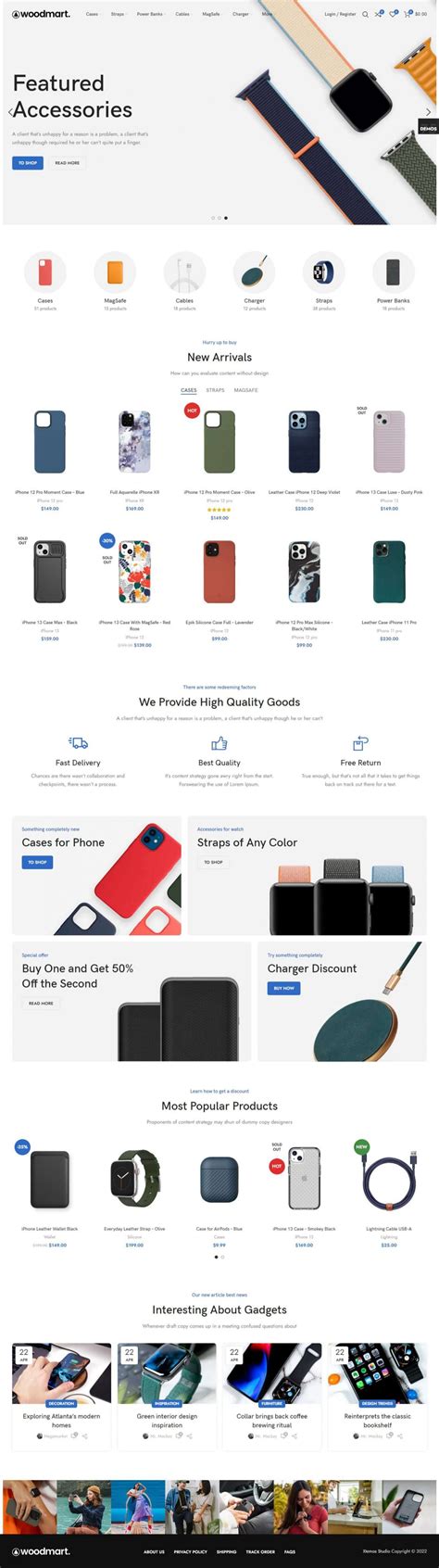 Mẫu website bán hàng phụ kiện thiết bị di động accessories woodmart