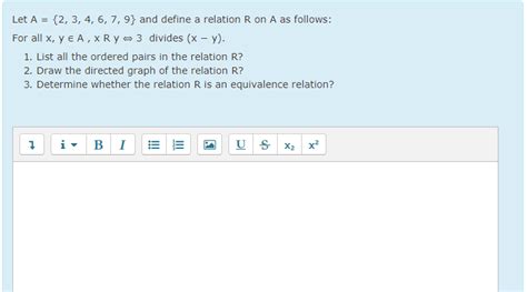 Solved Let A 2 3 4 6 7 9 And Define A Relation Ron