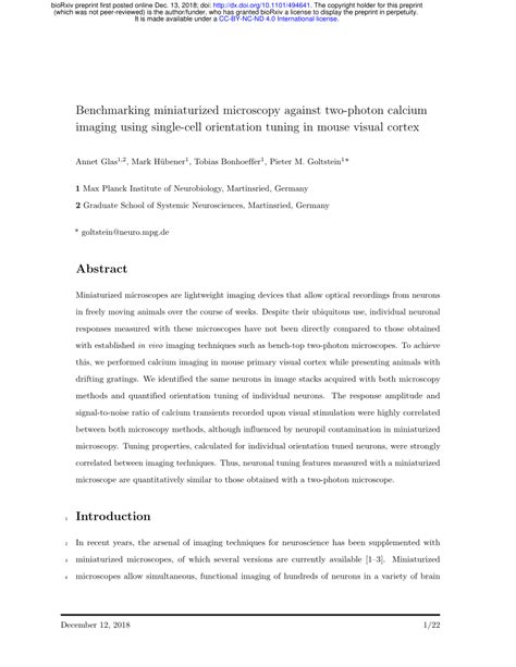 Pdf Benchmarking Miniaturized Microscopy Against Two Photon Calcium Imaging Using Single Cell