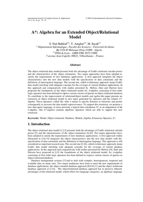 PDF A Algebra For An Extended Object Relational Model