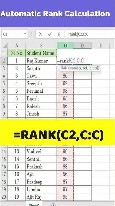 Shorts How To Use Rank Function In Excel Excel Rank Formula
