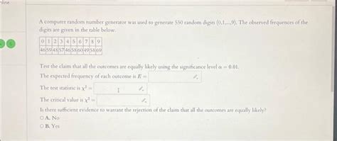 Solved A Computer Random Number Generator Was Used To