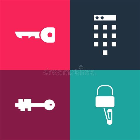 Set Pop Art Lock Picks For Lock Picking Old Key Password Protection And Key Icon Vector Stock