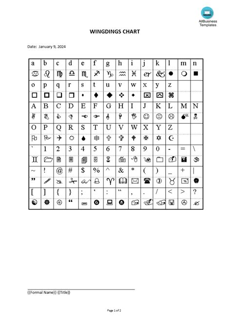 Kostenloses Wingdings Chart