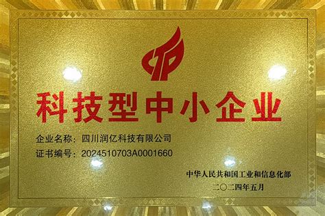润亿科技获国家科技型中小企业荣誉称号 四川润亿科技有限公司