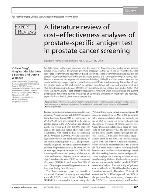 Pdf A Literature Review Of Cost Effectiveness Analyses Of Prostate