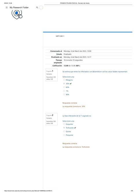 Primera Prueba Parcial Revisión del intento Parasito MIP1240