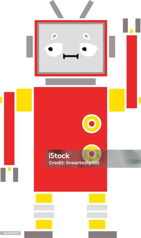 Kartun Retro Warna Datar Dari Robot Ilustrasi Stok Unduh Gambar