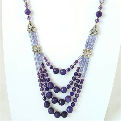 Amethyst Bead Necklace Long Necklace Layered Amethyst Etsy