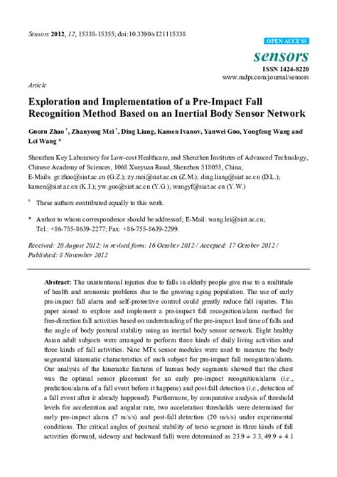 Pdf Exploration And Implementation Of A Pre Impact Fall Recognition Method Based On An