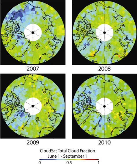 Total Cloud Cover For Summer 2007 Through 2010 Derived From Cloudsat