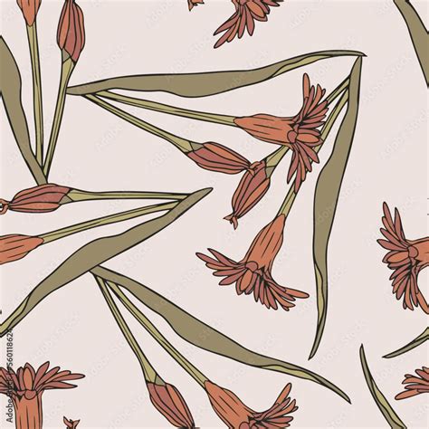 Vintage Floral Sketch Hand Drawn Flower Seamless Pattern