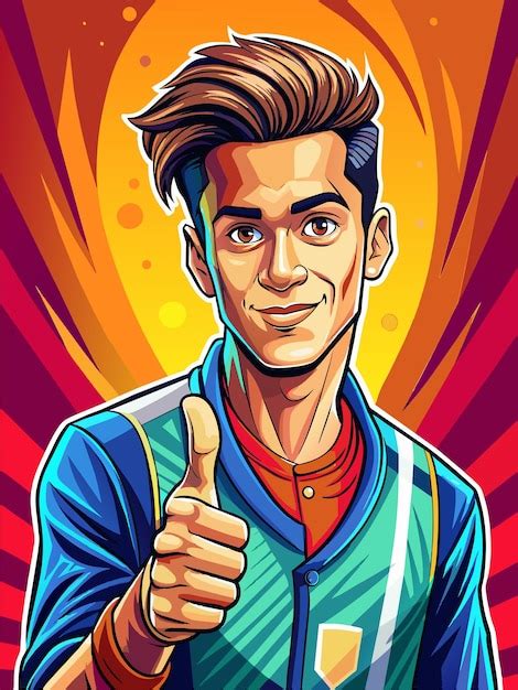 мультфильм о человеке поднимающем большой палец Премиум Ai