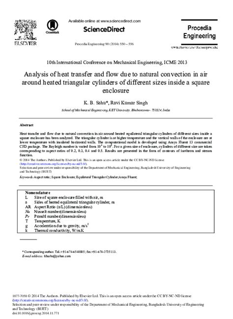 Pdf Analysis Of Heat Transfer And Flow Due To Natural Convection In Air Around Heated