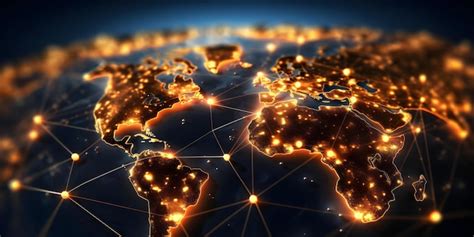 Global Interconnectivity Illustrated With Golden Nodes And Illuminated