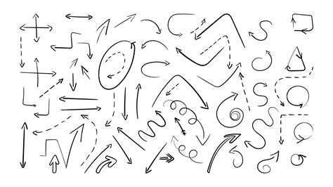 さまざまな方向を指す落書き矢印のセット ベクトル イラスト プレミアムベクター
