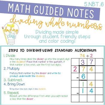 Dividing Multi Digit Whole Numbers Guided Math Notes Math Notes Guided Math Math