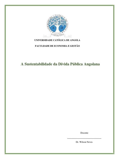 A Sustentabilidade Da Dívida Pública Angolana 306 Download Grátis Pdf