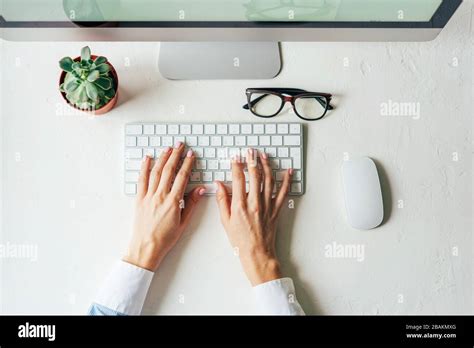 Hands Keyboard Office White Background Stock Photo Alamy