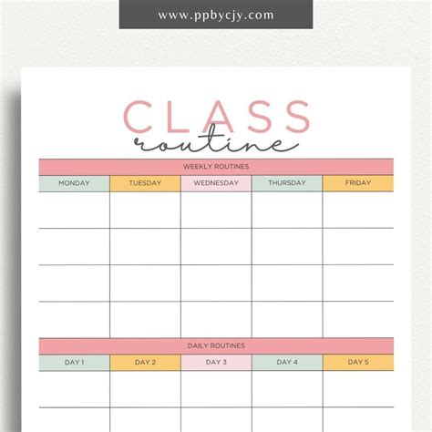 Class Routine Printable Template Daily Schedule Subjects And Time