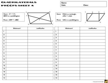 Quadrilaterals Proofs Two Column Proof Practice And Quiz By Math Giraffe
