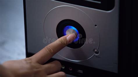 Hand Pressing Power Button Desktop Computer Modern Personal Computer