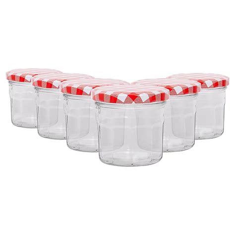 Argon Tableware Glass Jam Jars With Red Gingham Lids 150ml Pack Of