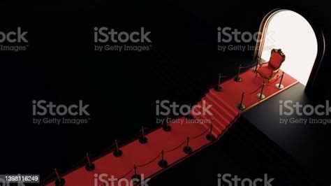 계단과 레드 카펫과 왕 안락 의자가있는 높은 연단 왕의 왕좌 Vip 왕좌 붉은 왕좌 레드 카펫 행사에 대한 스톡 사진 및 기타