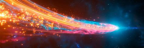 A Comet Streaking Through Space Leaving A Luminous Rainbow Trail As It