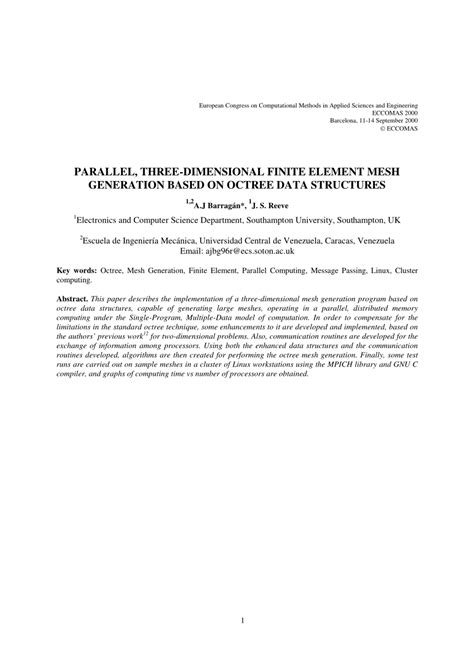 Pdf Parallel Three Dimensional Finite Element Mesh Generation Based