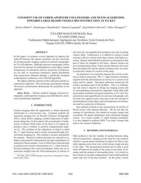 Pdf Conjoint Use Of Coded Aperture Collimators And Mlem Algorithm