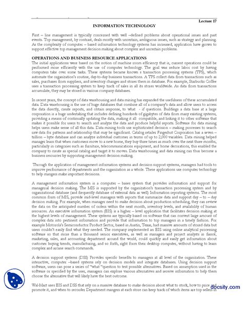 Information Technology Organization Theory And Design Handouts Docsity