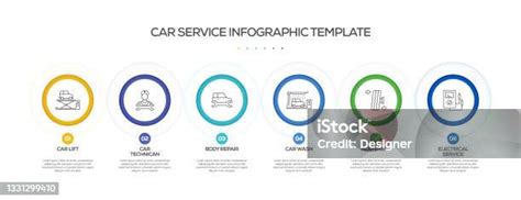 자동차 서비스 관련 프로세스 인포그래픽 템플릿 프로세스 타임라인 차트 선형 아이콘이 있는 워크플로 레이아웃 속도계에 대한 스톡 벡터 아트 및 기타 이미지 Istock