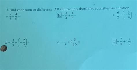 Solved Find Each Sum Or Difference All Subtraction Chegg Com